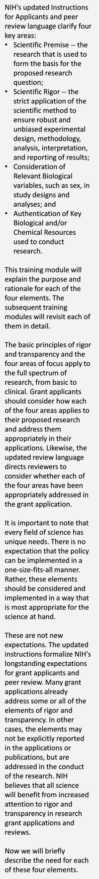 NIH Policy: Rigor and Transparency - Module 1