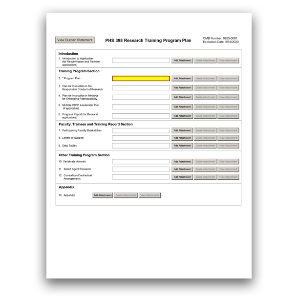 G.420 - PHS 398 Research Training Program Plan Form